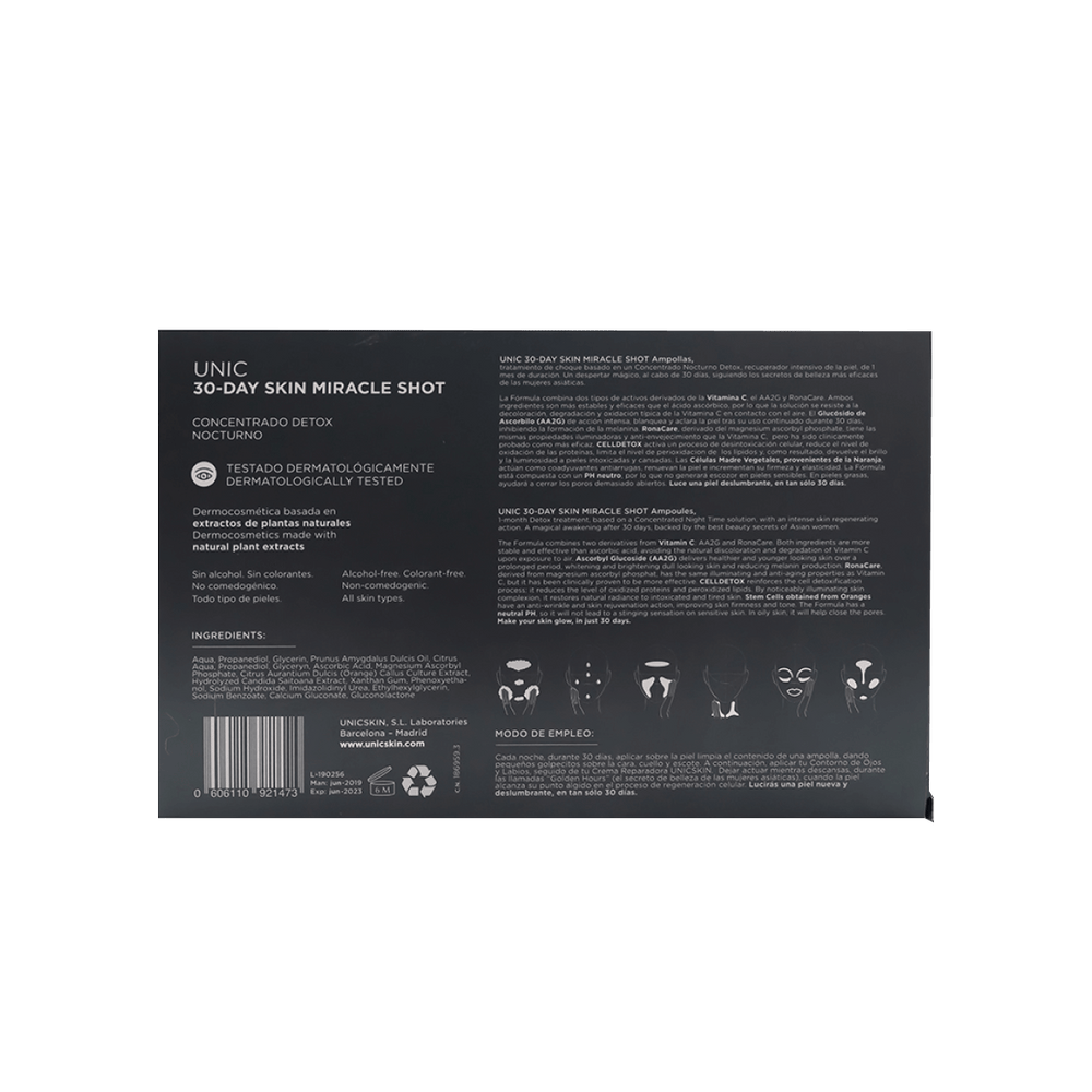 Ampollas detox y efecto lifting | UNIC30-DAY SKIN MIRACLE SHOT | UNICSKIN
